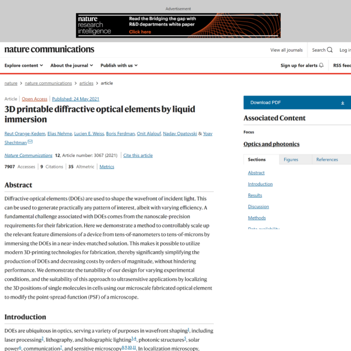 3D printable diffractive optical elements by liquid immersion - XJET